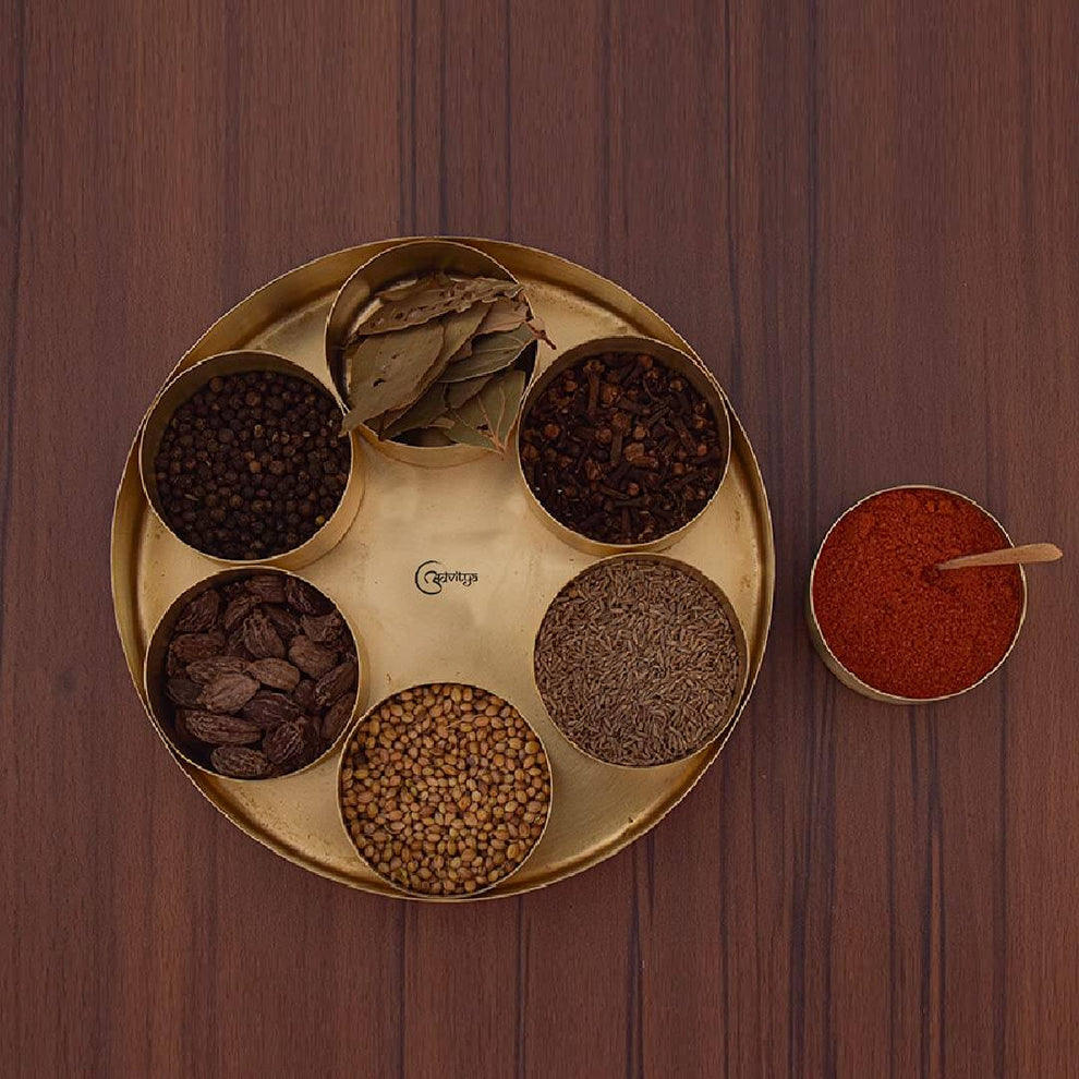 Brass Masala Box for Kitchen | Handmade Golden Spice Storage Box Masal ...