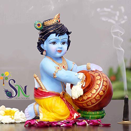 7 x 5 Inch - Hand Carved Baby Krishna Resin Sculpture Lord Krishna Mak ...