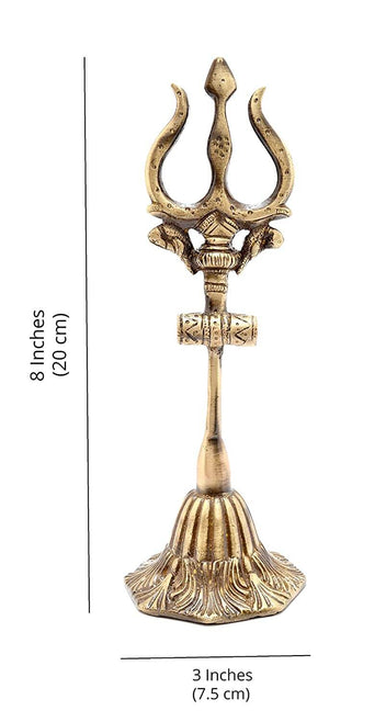 Brass Handcrafted Shiva Trishul with Damru, Antique Finish (Brown, Siz ...