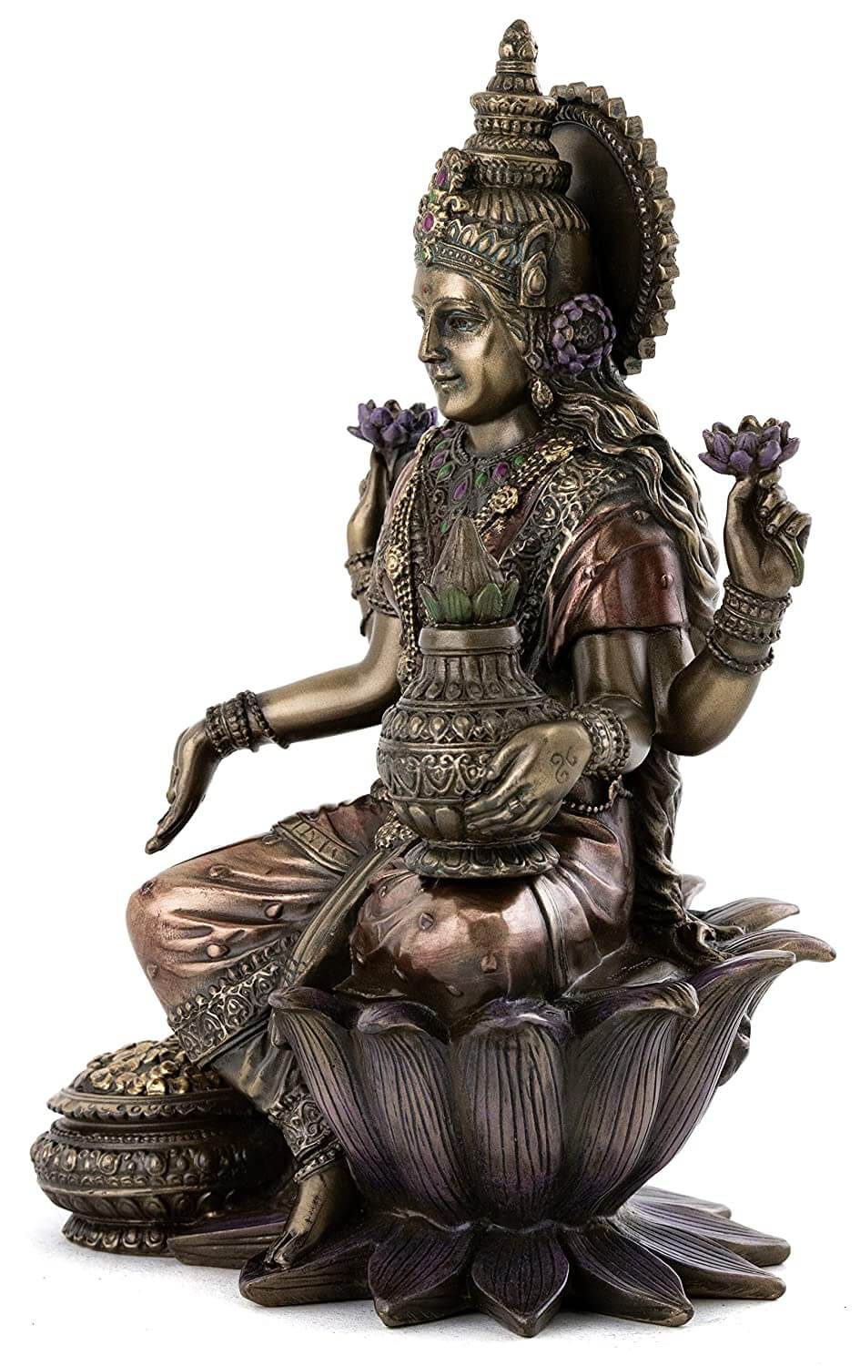 Bronze Lakshmi Statue Seated on Lotus Platform - Goddess of Wealth, Pr ...