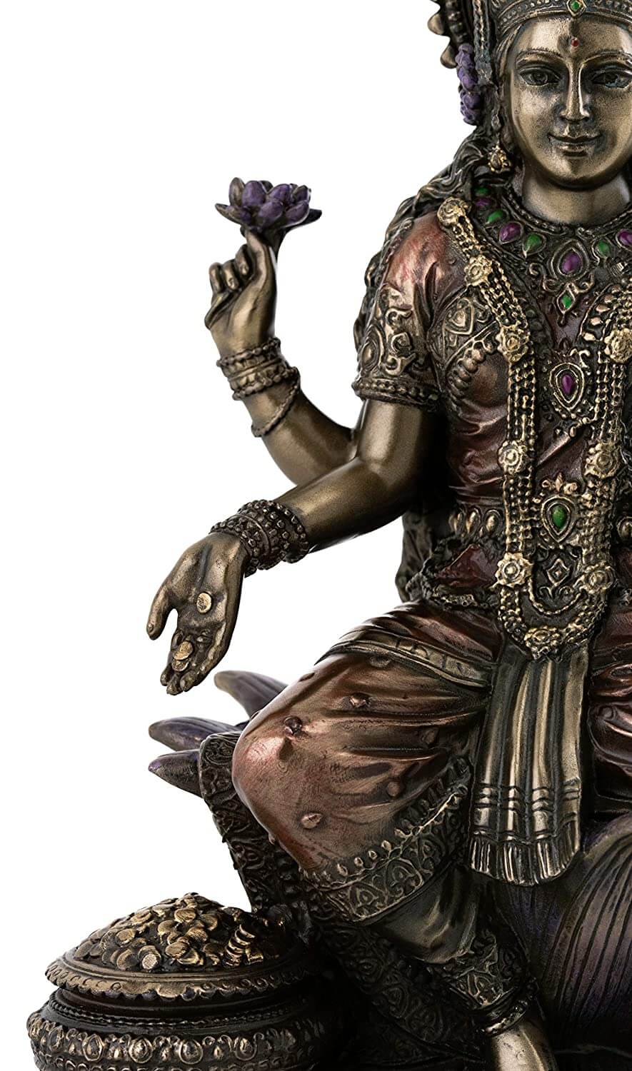 Bronze Lakshmi Statue Seated on Lotus Platform - Goddess of Wealth, Pr ...