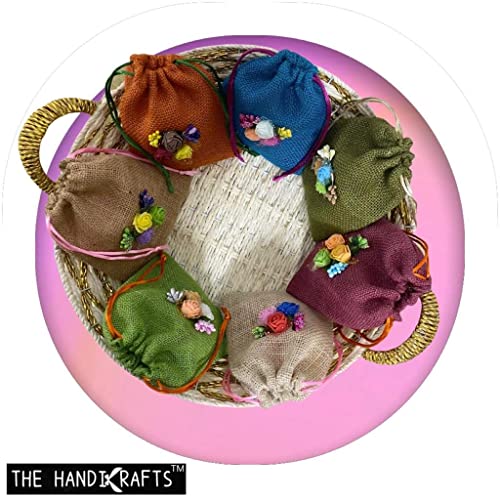 Colored Jute Potli With Multicolour Flower Jute Linen Potlis | Gift Ba ...