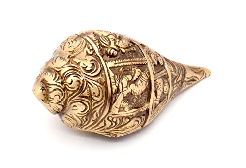 Ganesha Carving Brass Conch Shankh Showpiece for Temple, Home (Antique ...